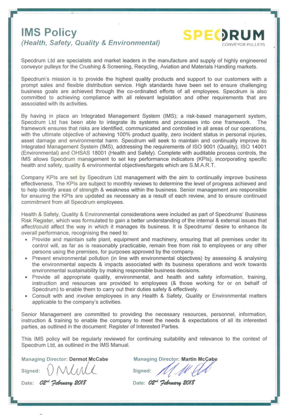 IMS Policy | Specdrum Engineering